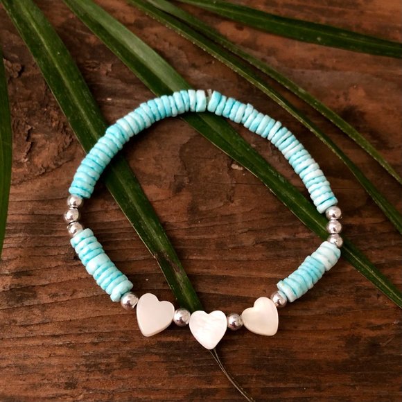 Handmade | Jewelry | Blue Forever Always Mother Of Pearl Heart Puka ...